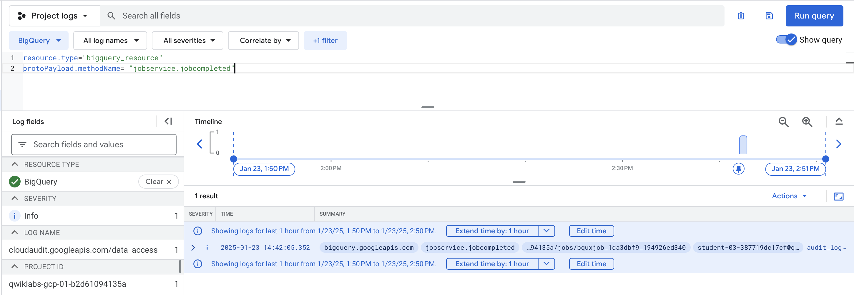 Using BigQuery and Cloud Logging to Analyze BigQuery Usage | Google Cloud Skills Boost